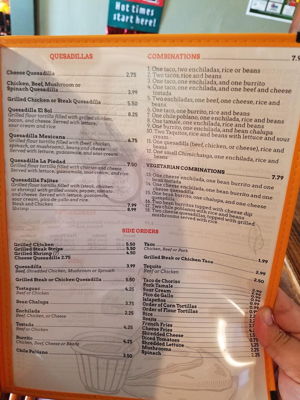 Menu at Sol Mexican Restaurant, Carrollton