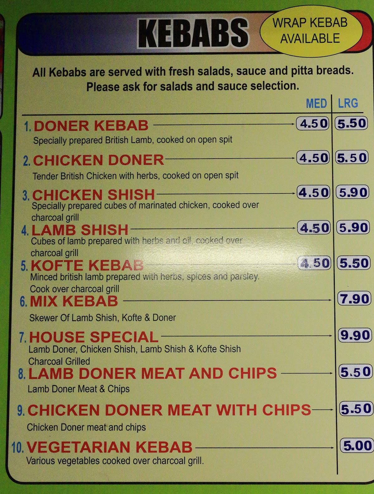 Menu at Best Kebab fast food, Plymouth