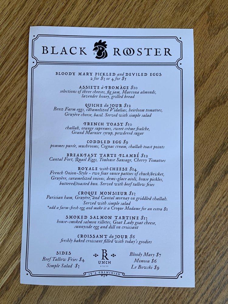 Menu at Black Rooster restaurant, West Columbia