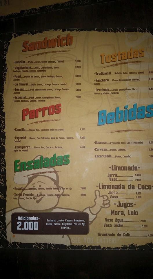 Menu at Donde xochi restaurant, Colombia
