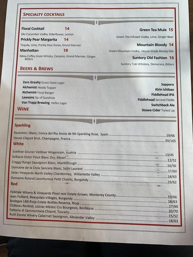Menu at Mansfield Terrace: Igloos and Sushi Lounge restaurant, Stowe