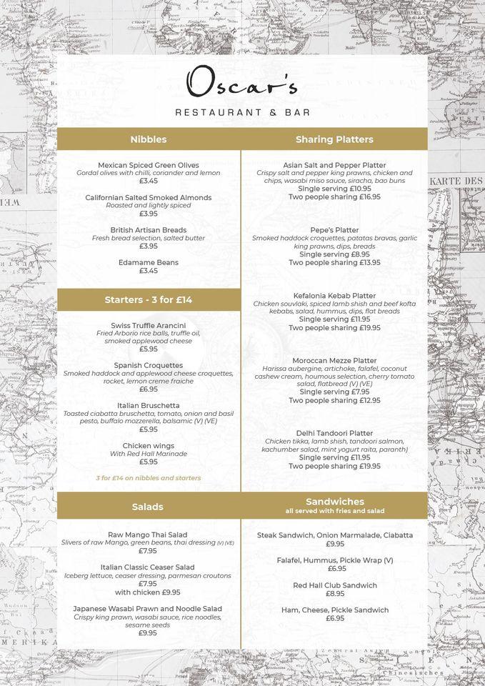 Menu at Oscars Restaurant, Bury, Bury Old Rd