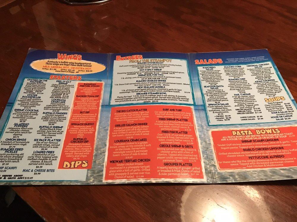 Menu at Rumors Restaurant, Louisville