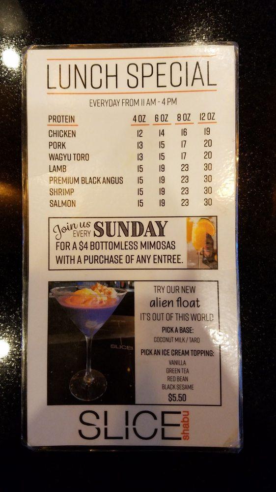 Menu at Slice Shabu pub & bar, Huntington Beach