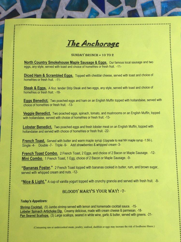 Menu at The Anchorage pub & bar, Sunapee