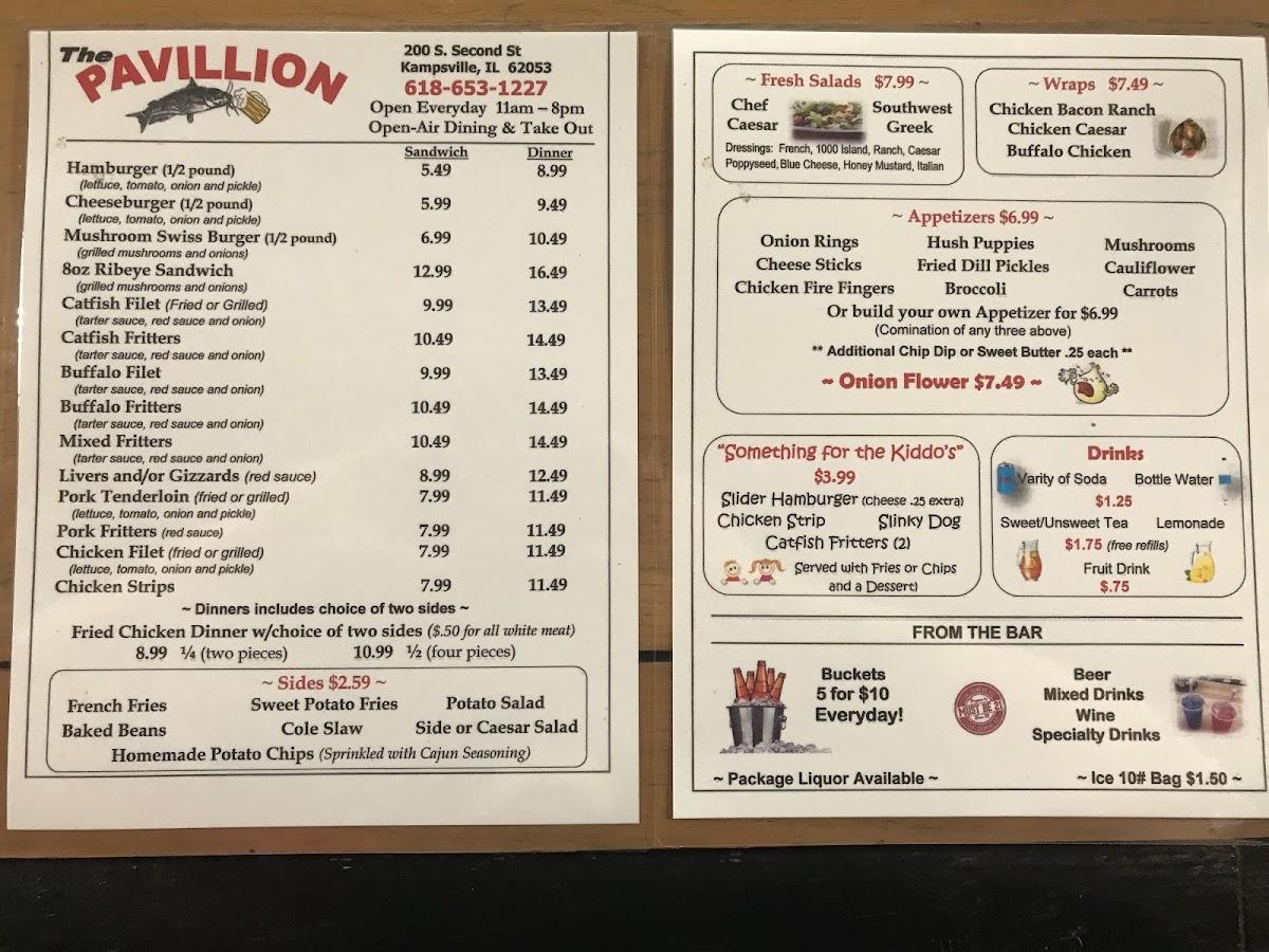Menu at The Pavillion restaurant, Kampsville