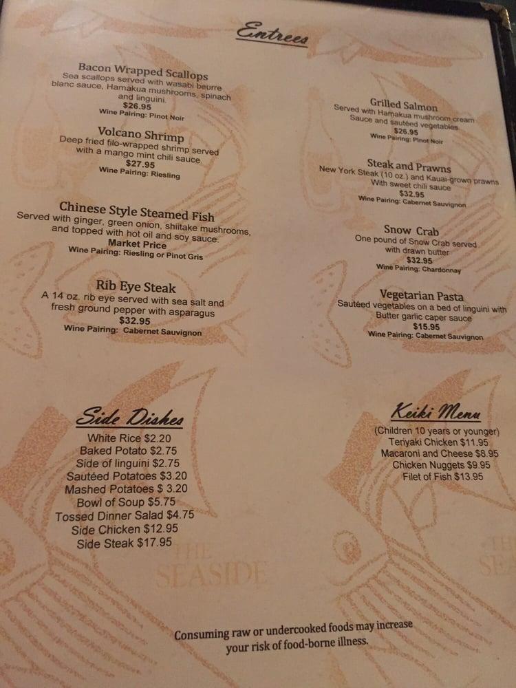 Menu at The Seaside Restaurant and Aqua Farm, Hilo