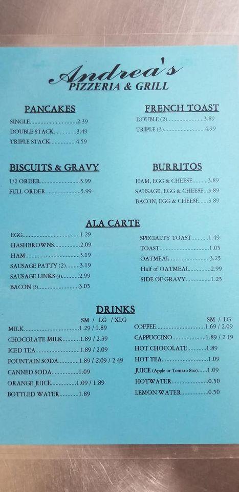 Menu at Andrea's Pizzeria and Grill, Alpha
