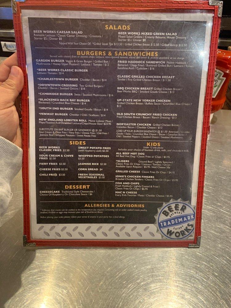 Menu at Beer Works pub & bar, Boston, Terminal C