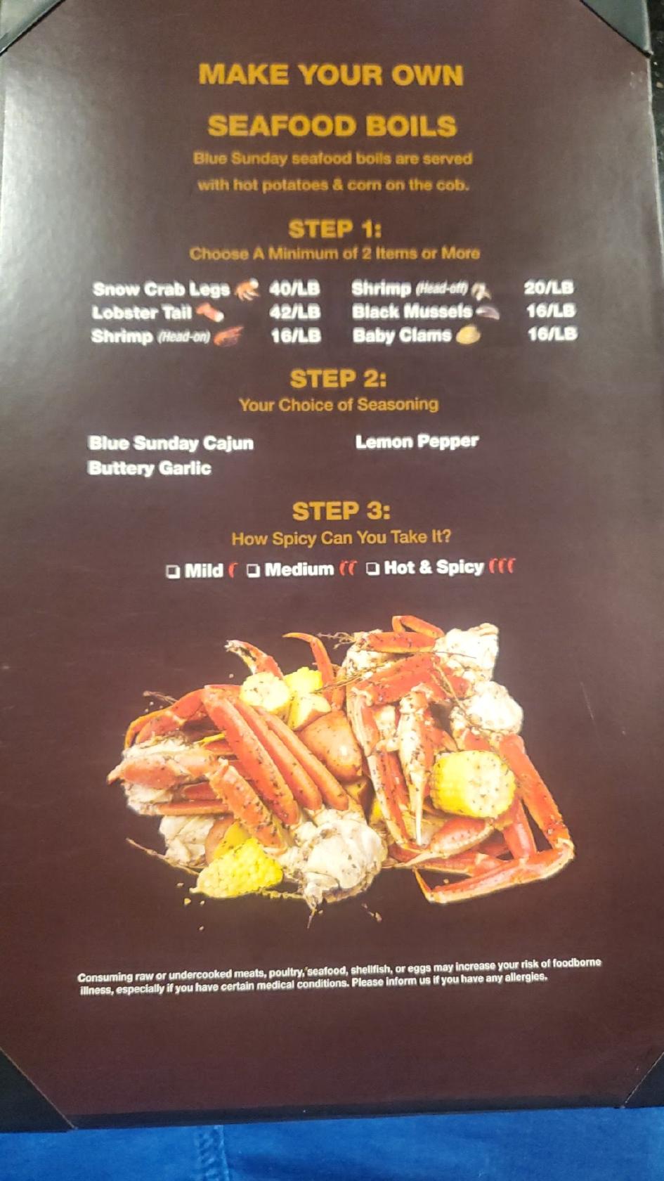 Menu at Blue Sunday Bar & Grill, Bowie
