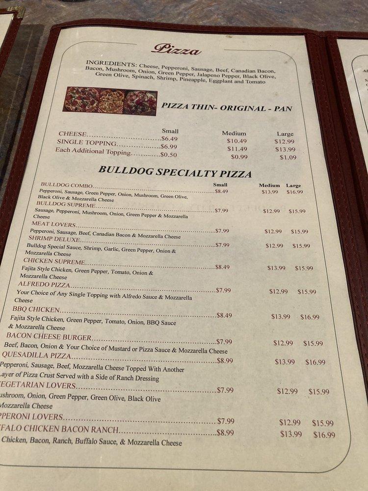 Menu at Bulldog Pizza pizzeria, Jefferson