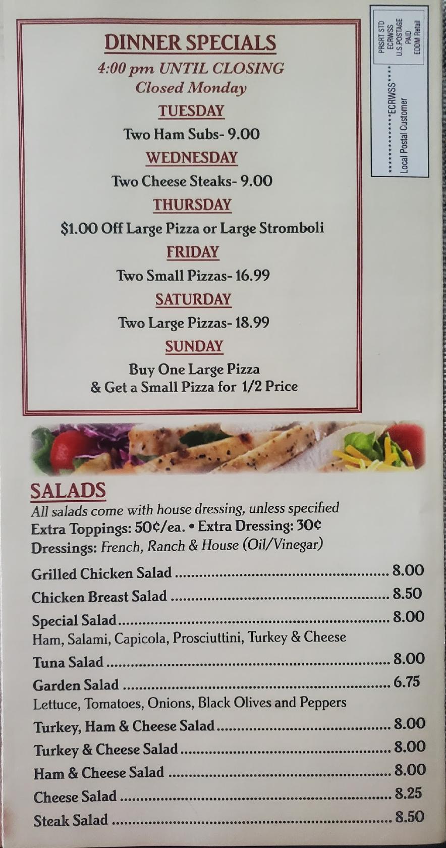 Menu at Dominick's Pizzeria, Pine Grove