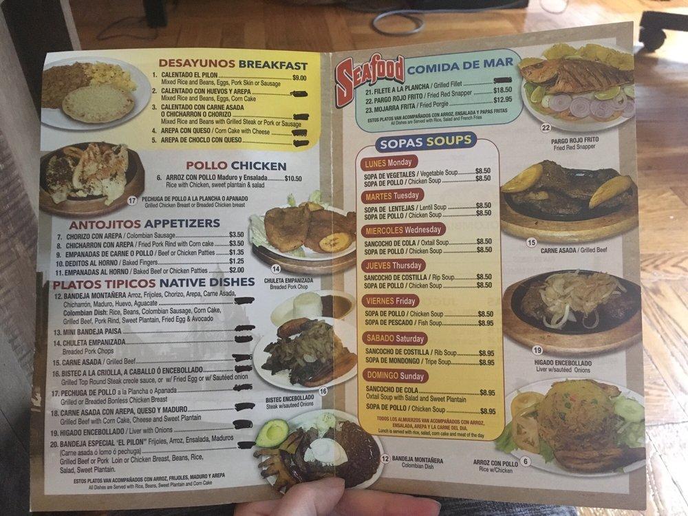 Menu at El Pilon restaurant, New York City, 46-19 Queens Blvd