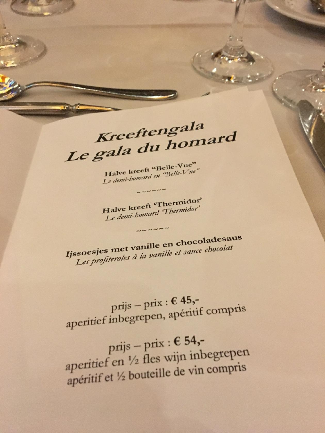 Menu at Il Circo, Middelkerke