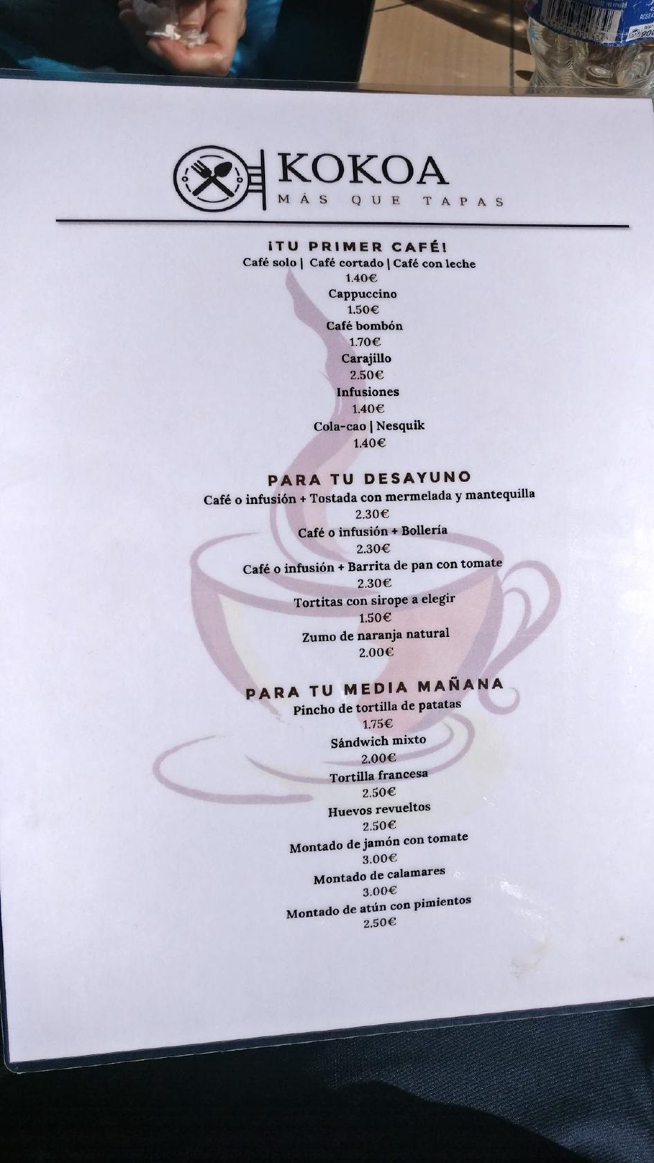 Carta del restaurante KOKOA Más que tapas, Madrid