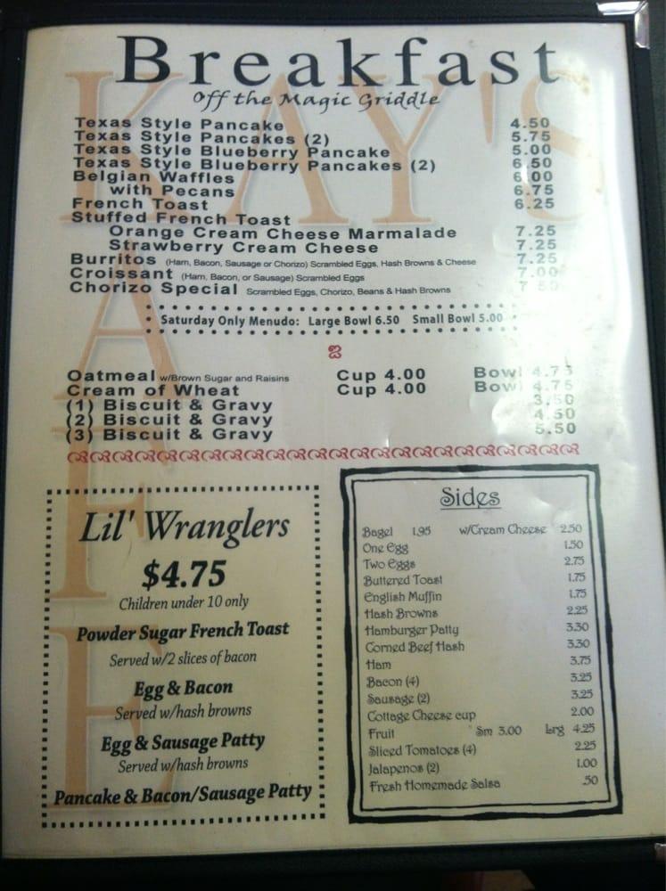 Menu at Kay's Kafe cafe, Phoenix