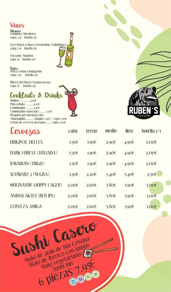 Menu at Ruben´s Beer pub & bar, La Redondela