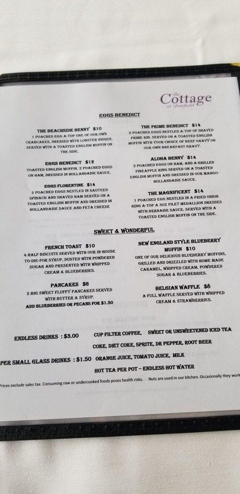 Menu at The Cottage At Fairfield Restaurant, Crossville, 31 Confederate Rd