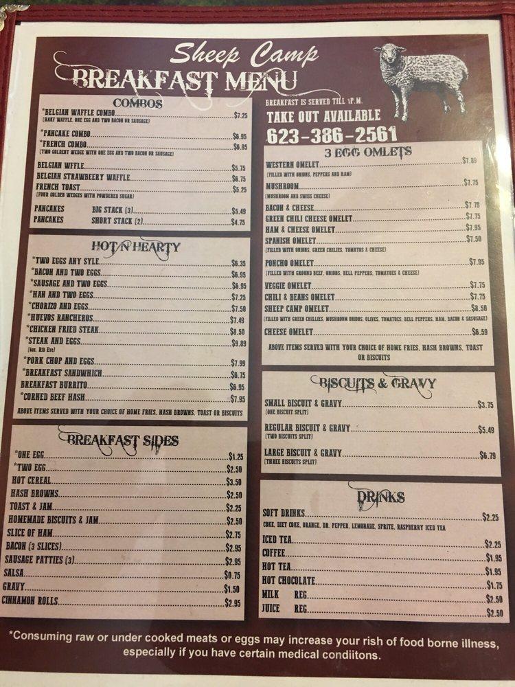 Menu at The Sheep Camp restaurant, Buckeye
