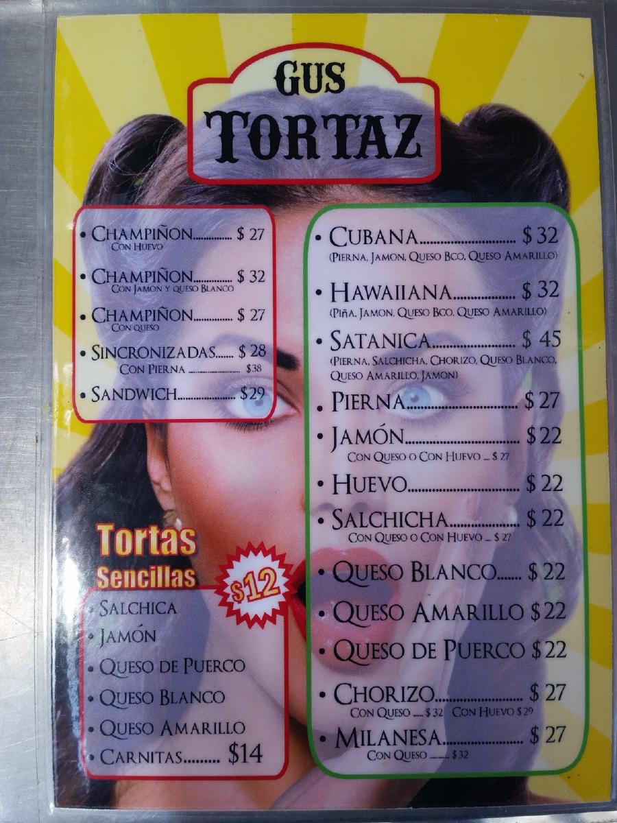 Menu at Tortas El Gus restaurant, Leon