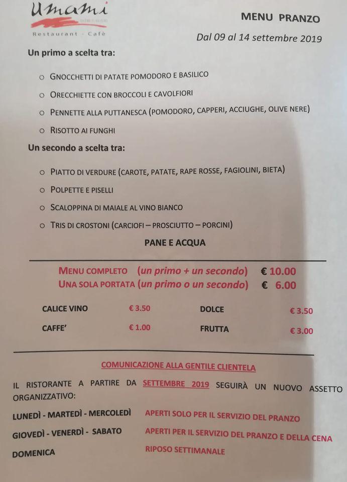 Menu au Umami Restaurant Cafè, Avezzano