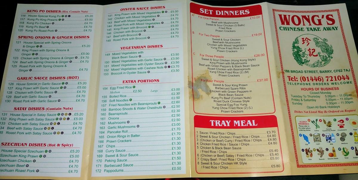 Carta de comida rápida Wongs, Barry