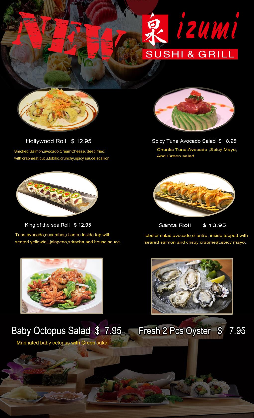 Menu at izumi Japanese Restaurant, Youngstown