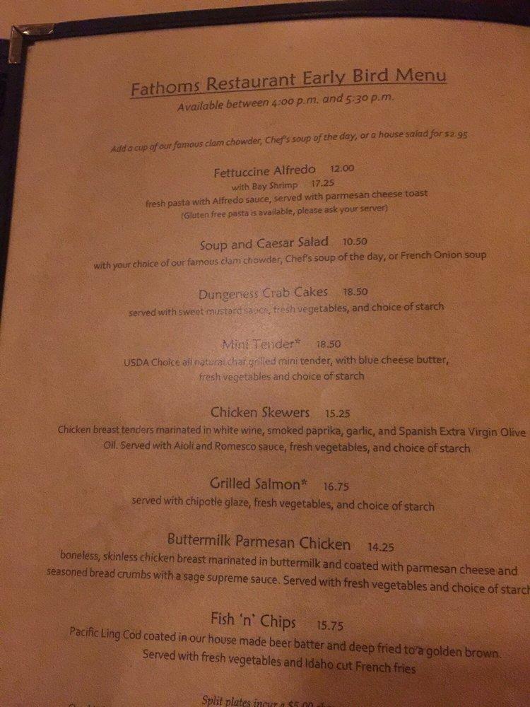 Menu at Fathom's Restaurant, Lincoln City, SE Hwy 101