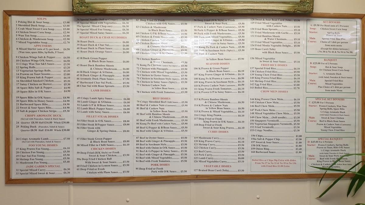 Menu at Jade Garden fast food, Leeds, 631 Roundhay Rd