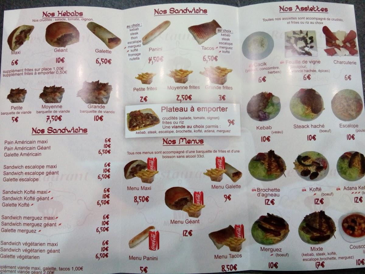 Menu at Maxi Kebab fast food, Roanne