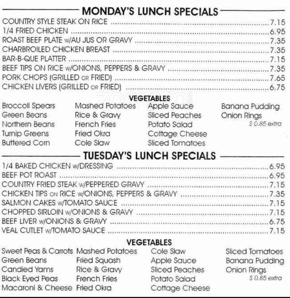 Menu at Park Place Restaurant, Charlotte