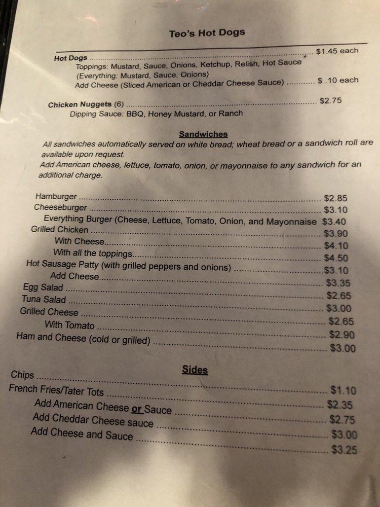 Menu at Teo's pub & bar, Pittsfield