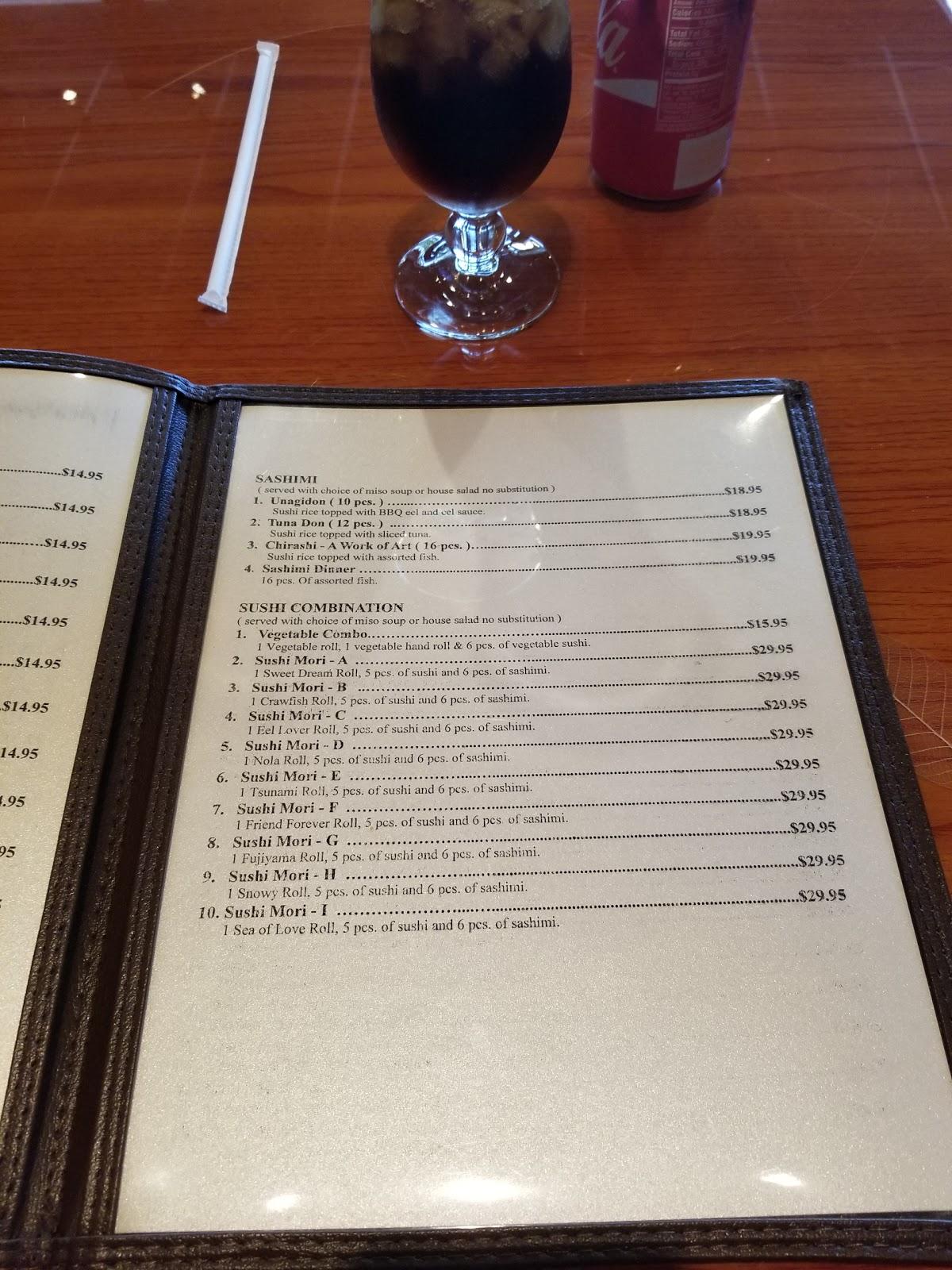 Menu at Thai Ocha restaurant, Metairie