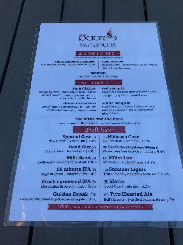 Menu at The Baaree restaurant, Thiensville