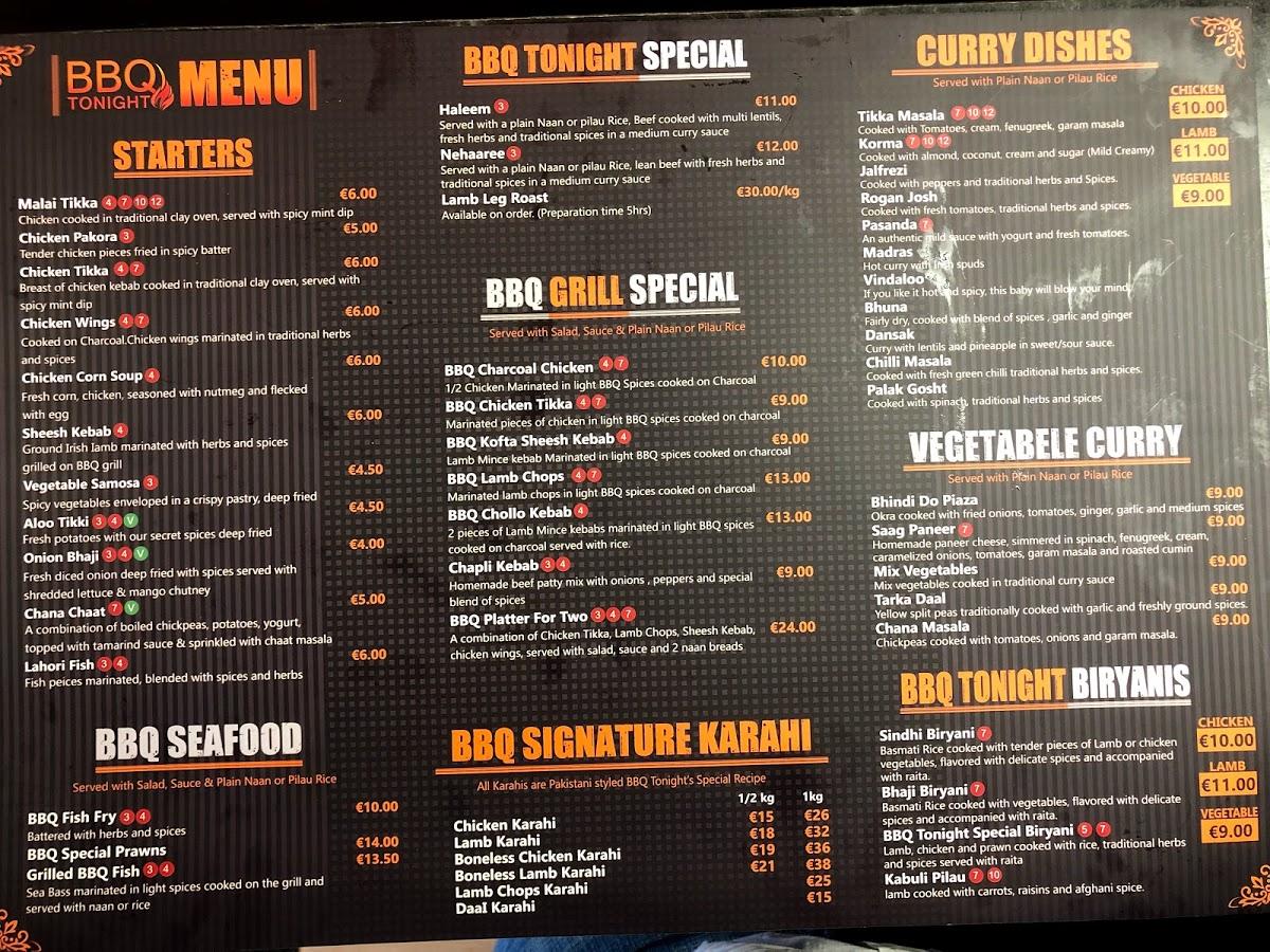 Menu at BBQ Lounge, Dublin