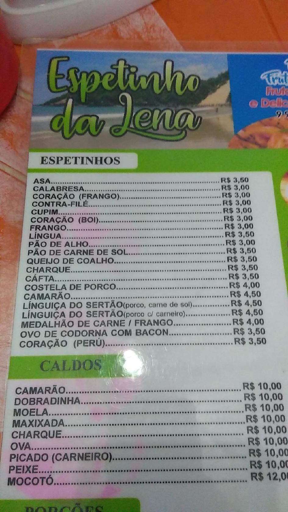 Menu at Espetinho da Lena pub & bar, Natal