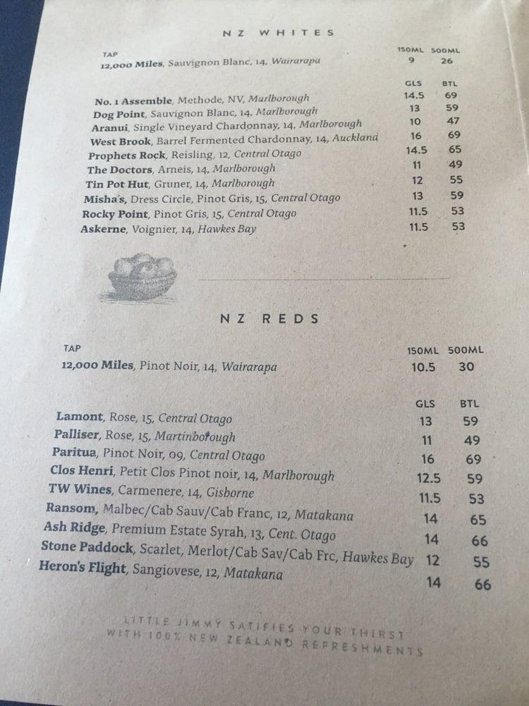 Menu at Little Jimmy pub & bar, Auckland