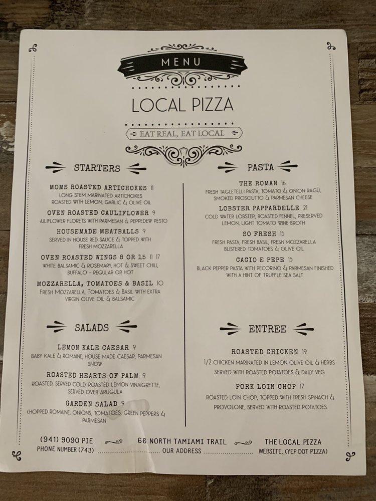 Carta de pizzería Local Pizza, Osprey