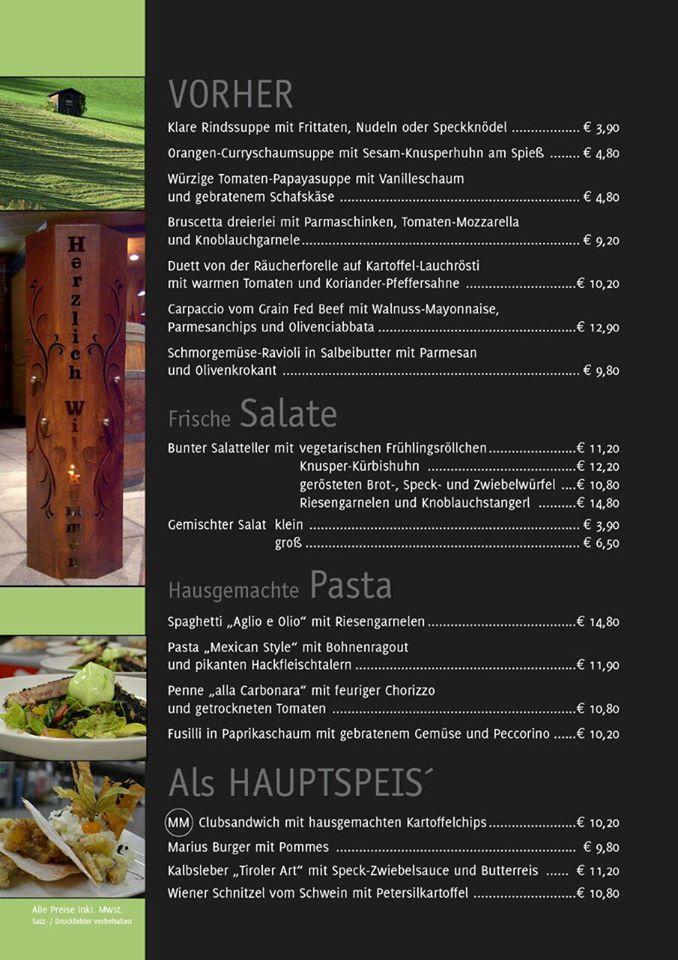 Menu at MM Marius Restaurant, Auffach