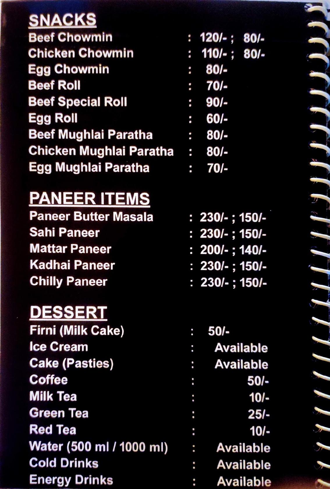 Menu at New Mughal Garden, Mangaldoi, Ward No.2