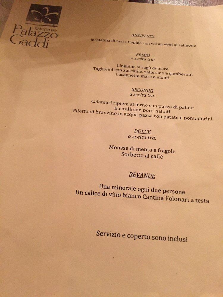 Menu at Ristorante Palazzo Gaddi, Florence
