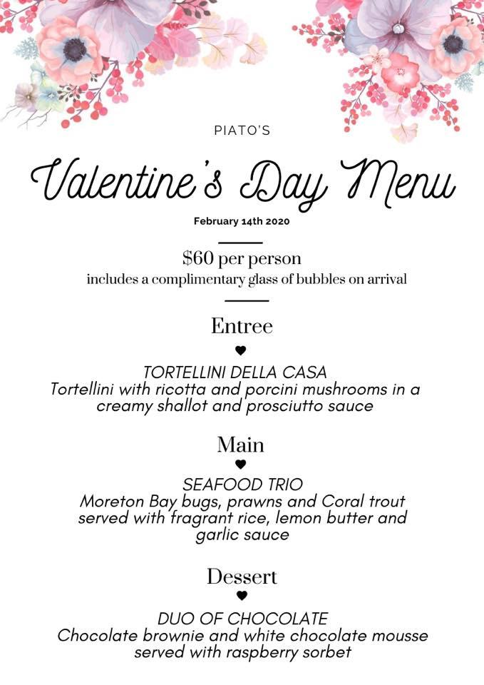 Menu at Piato Cairns Restaurant, Cairns