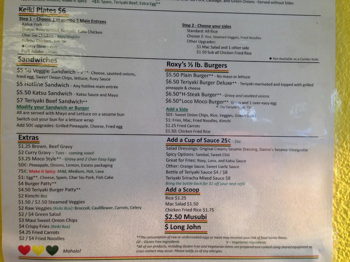 Menu at Roxy's Island Grill restaurant, Canby