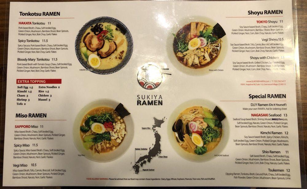 Menu at Sukiya Ramen restaurant, Greenwood Village, E Arapahoe Rd #110