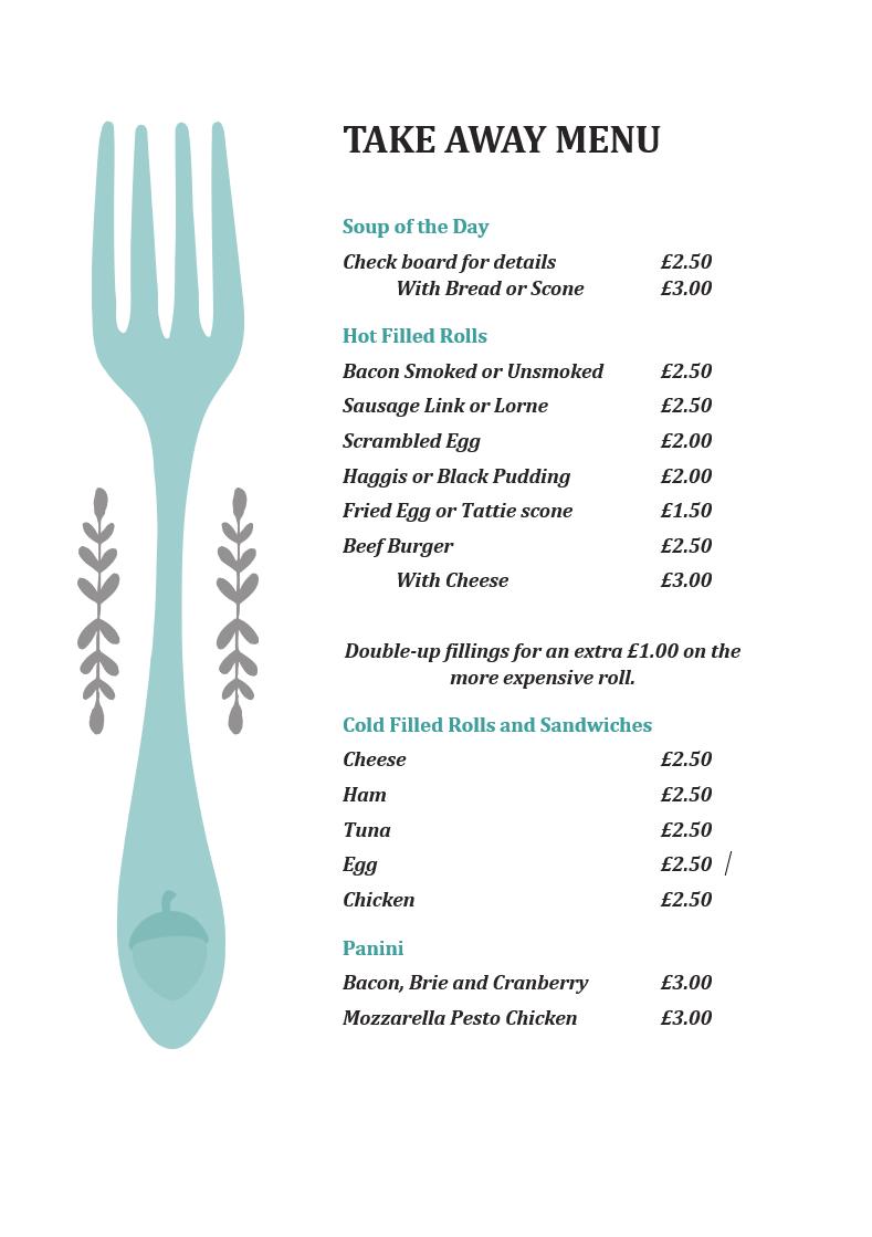 Menu at The Little Acorn Cafe, Methven