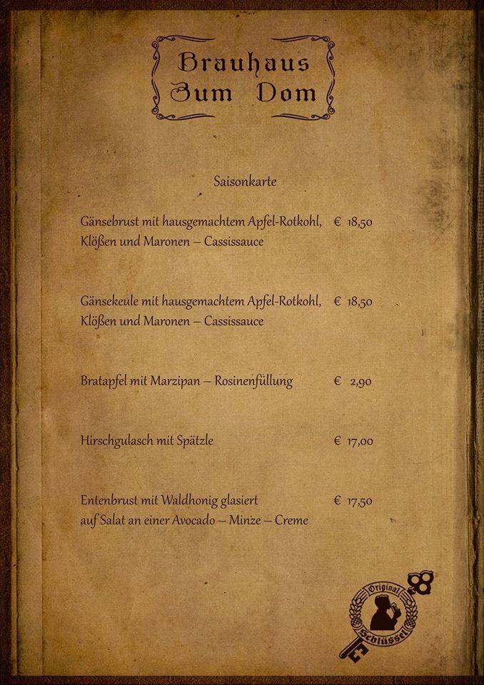 Speisekarte Von Restaurant Zum Dom, Worms – RFIFJT