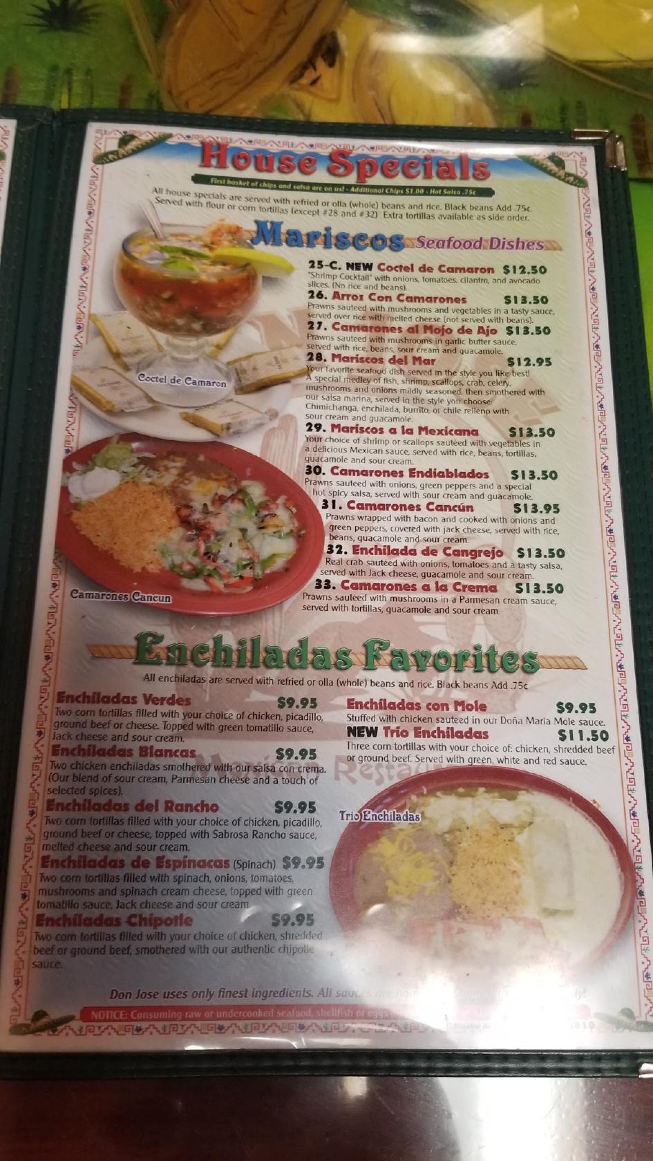 Menu at Don Jose Mexican Restaurant, Emmetsburg