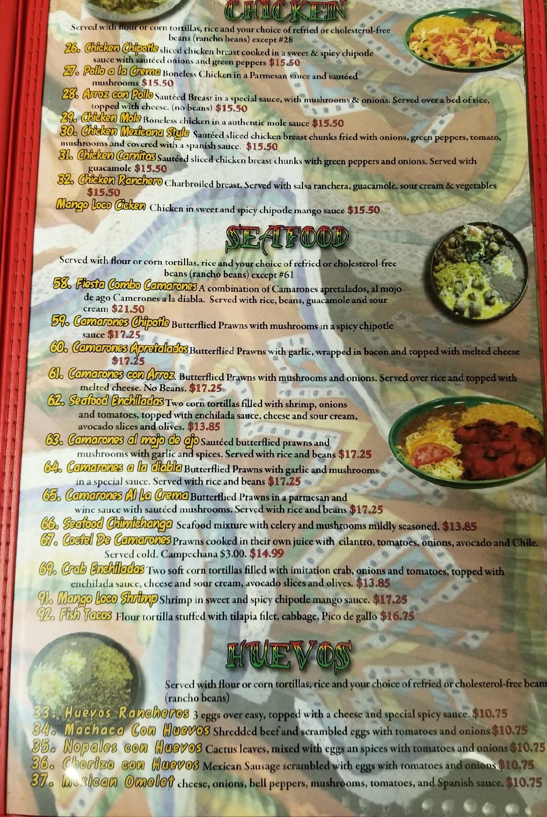 Menu at El Rancho Alegre restaurant, Lewistown