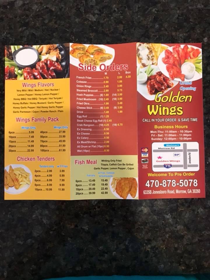 Menu at Golden Wings fast food, Morrow