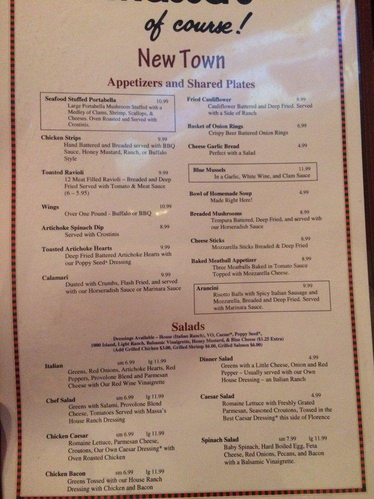 Menu at Massa's St. Charles restaurant, Saint Charles